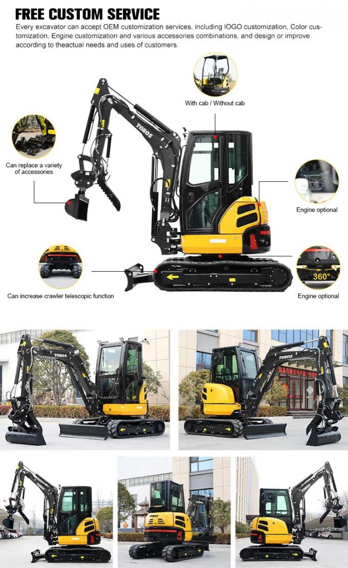 Toros 3.5 Ton Mini Excavator With Kubota Engine Micro Digger Mult ...